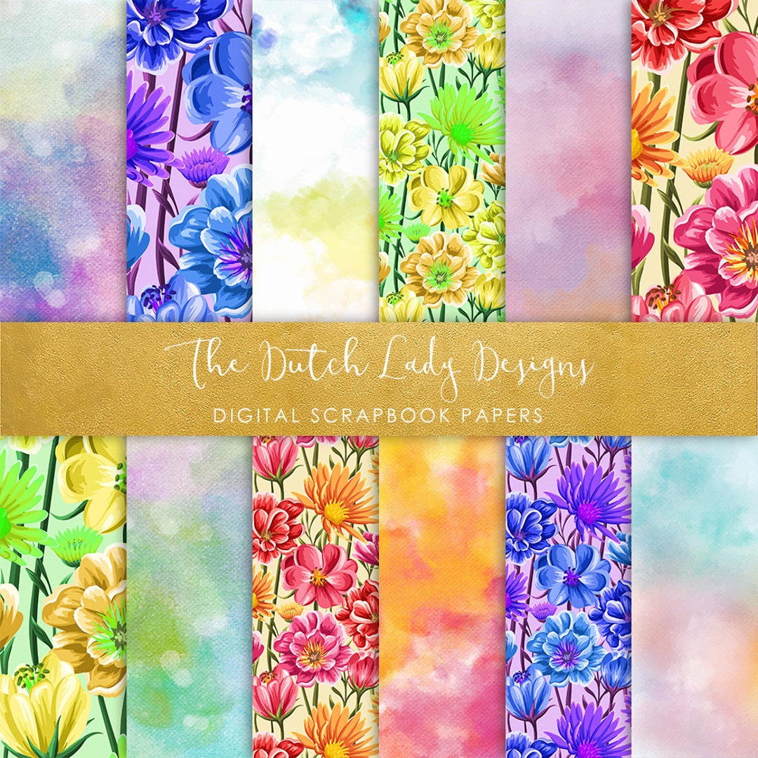 Spring Blossoms Digital Scrapbook Paper: Watercolor Floral Patterns ...
