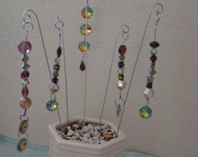 Beaded Dangle Fairy Garden Stake With Aurora Borealis Crystal 5 ...