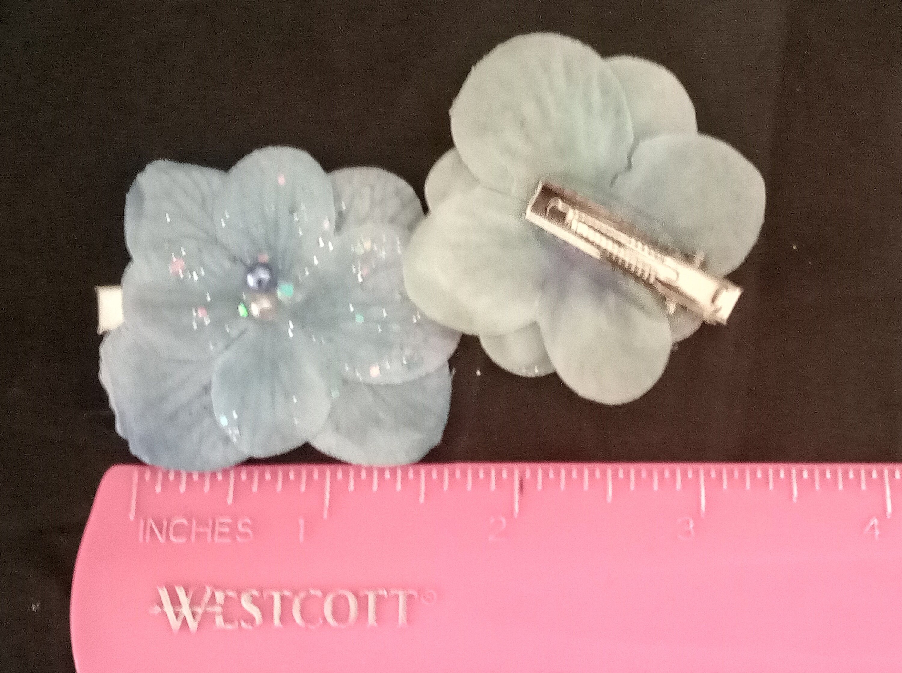 Pretty Silk Flowers (2) Alligator Hair Clips Small Pale Blue & Green ...