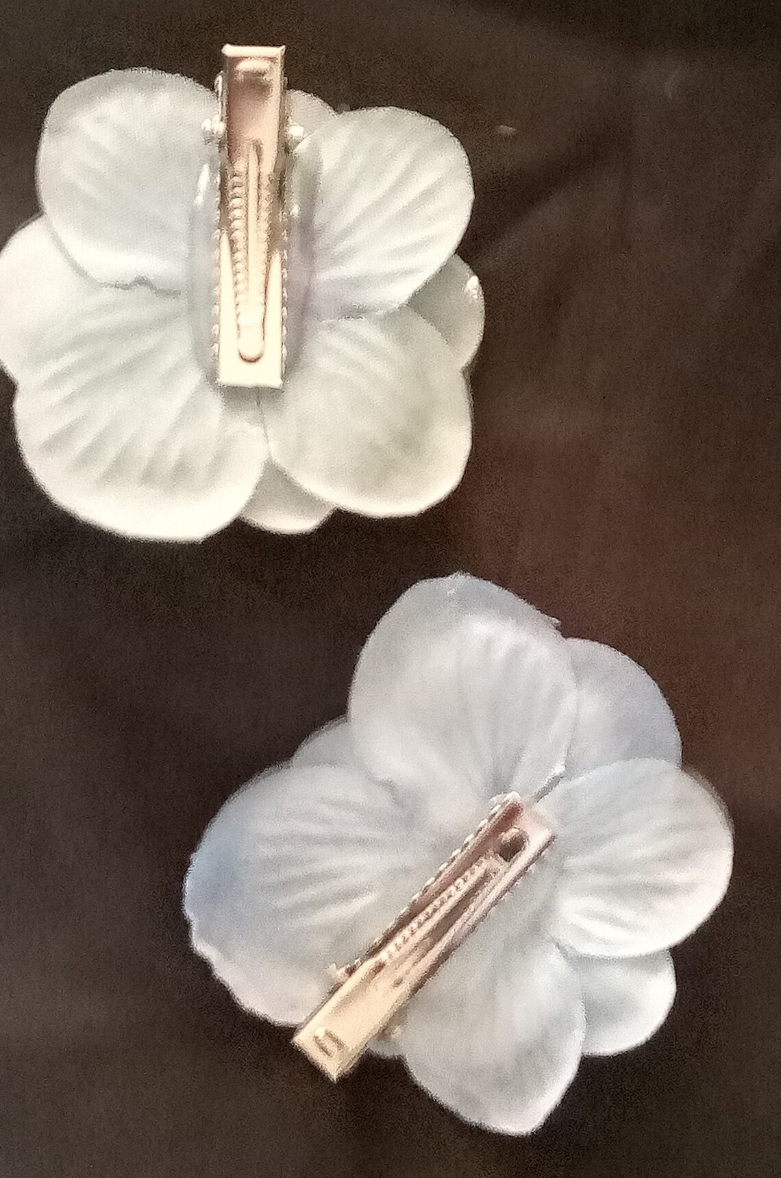 Pretty Silk Flowers (2) Alligator Hair Clips Small Pale Blue & Green ...