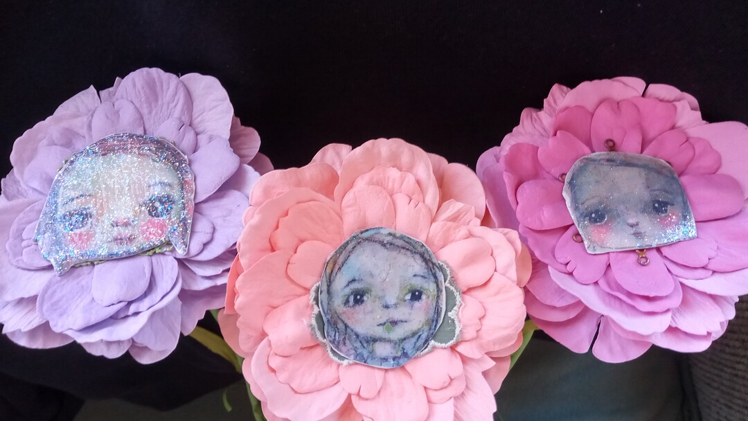 Big Flower Head Bouquet With "art Drawn" Faces Fancy Plant Picks Indoor ...