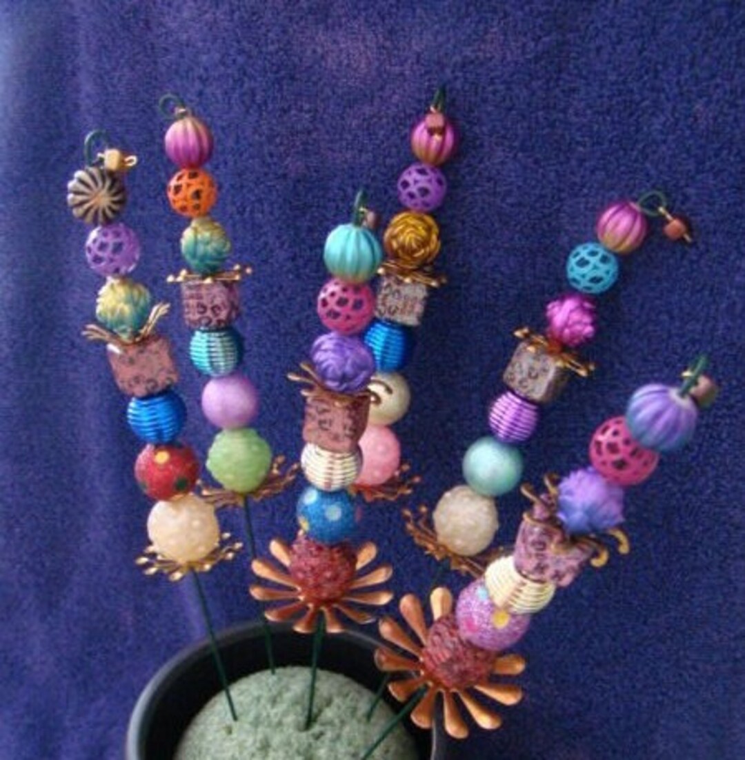 Variety Beaded Garden Stake Colorful Large Plant Pick Indoor W/ Cube ...