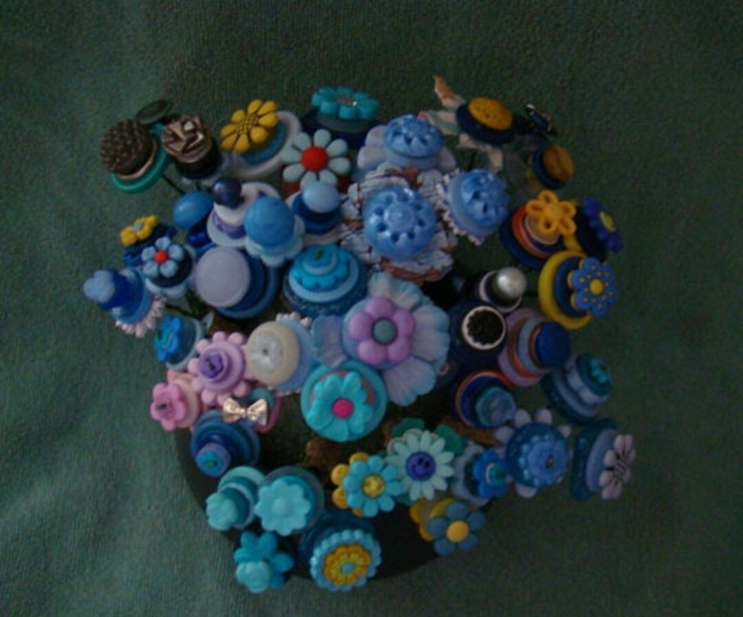Handmade Mini Button Flower Bouquets in Blues - Etsy