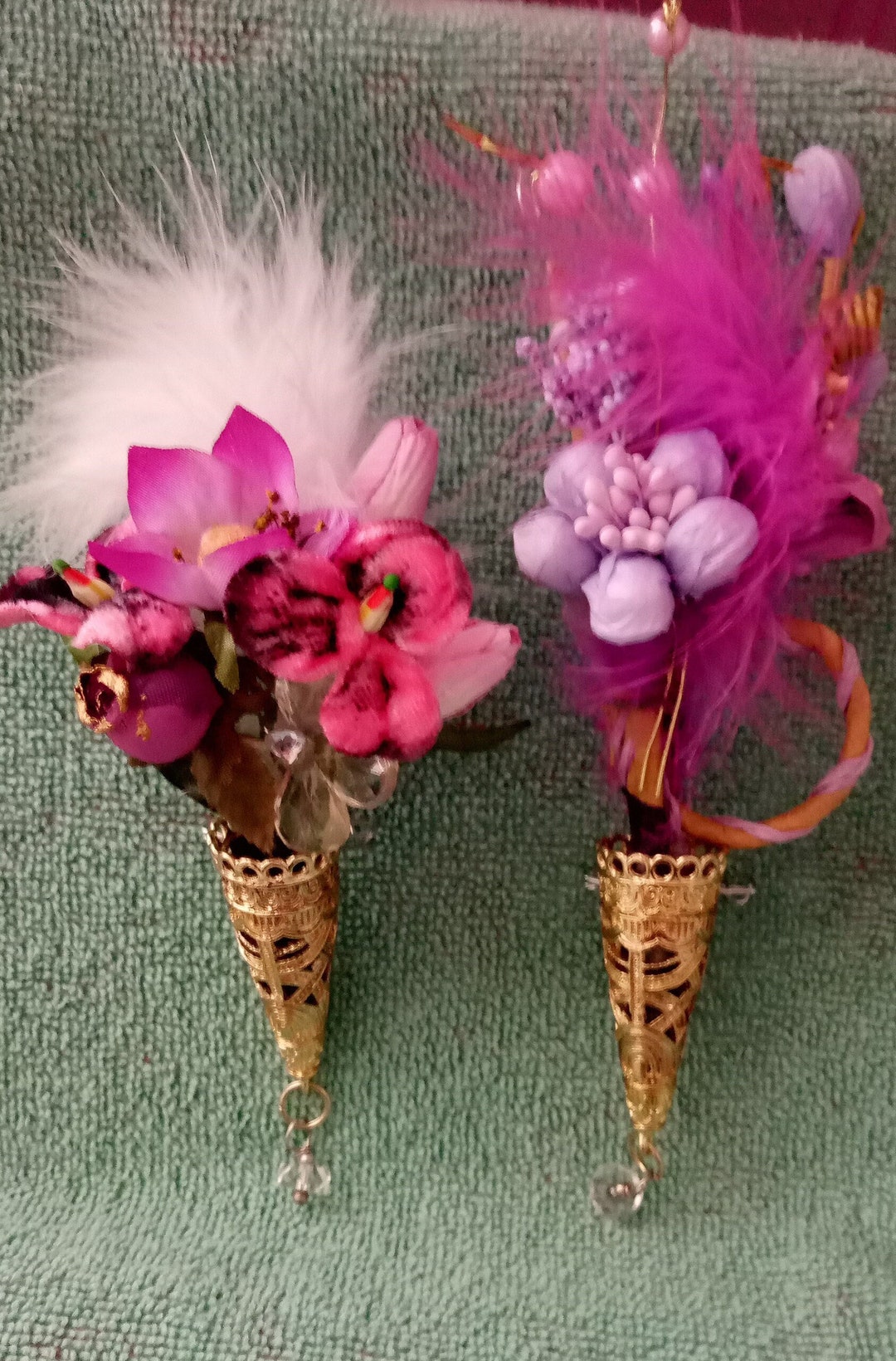 Super Fancy Tussie Mussie Flower Bouquet in a Metal Gold Filigree Cone ...