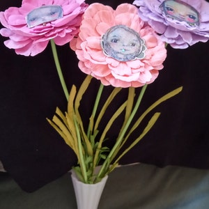 Big Flower Head Bouquet With "art Drawn" Faces Fancy Plant Picks Indoor ...