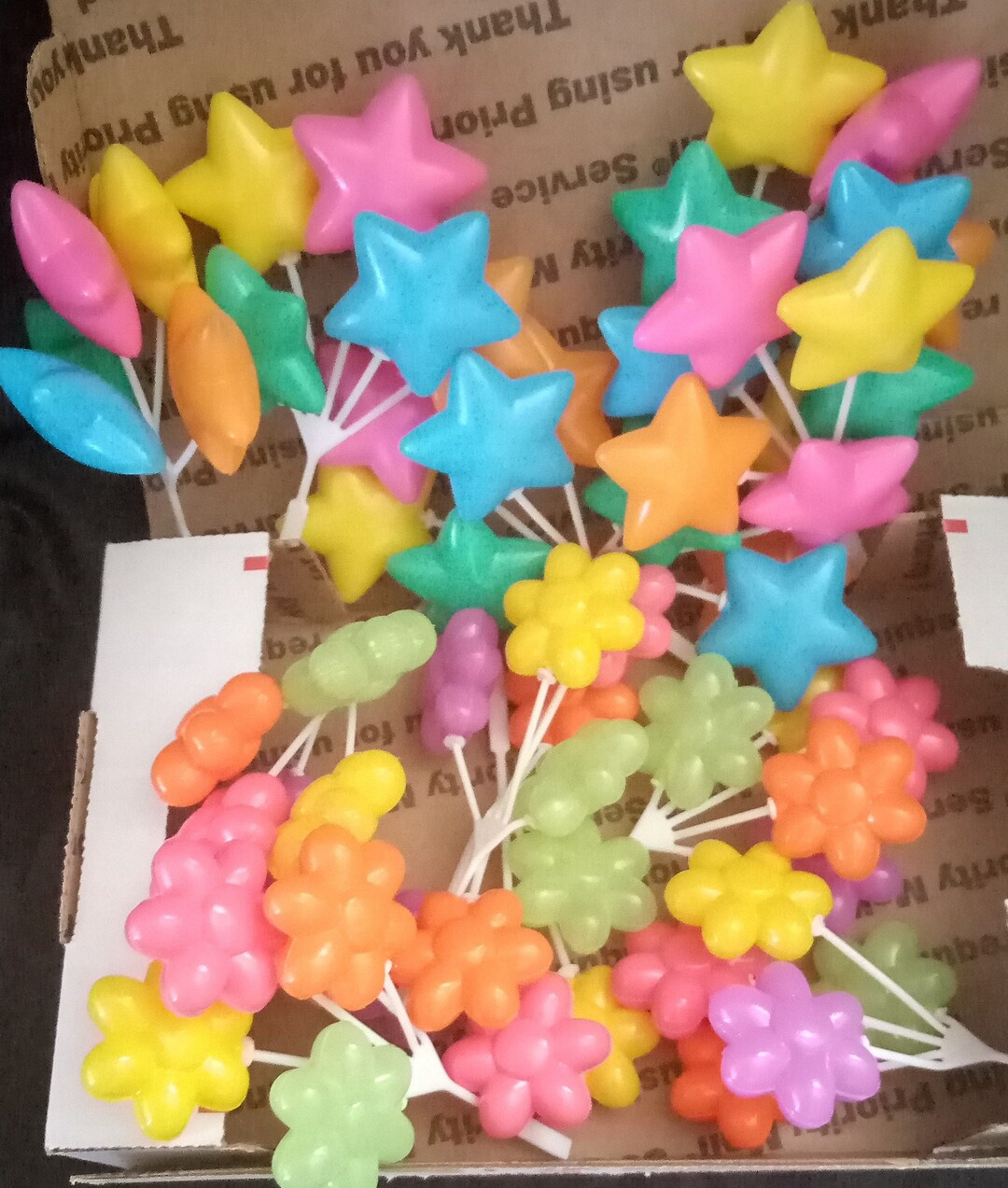 Destash Miniature Star or Flower Balloon Picks / Stakes Bright Colors ...