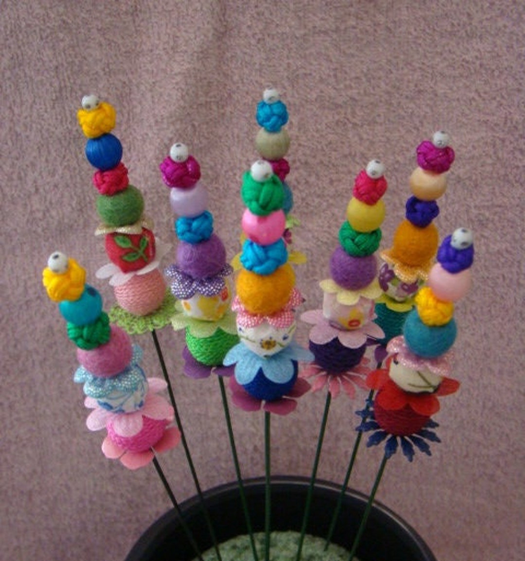 Fabric Beaded Garden Stake Colorful Medium Plant Pick Indoor - Etsy