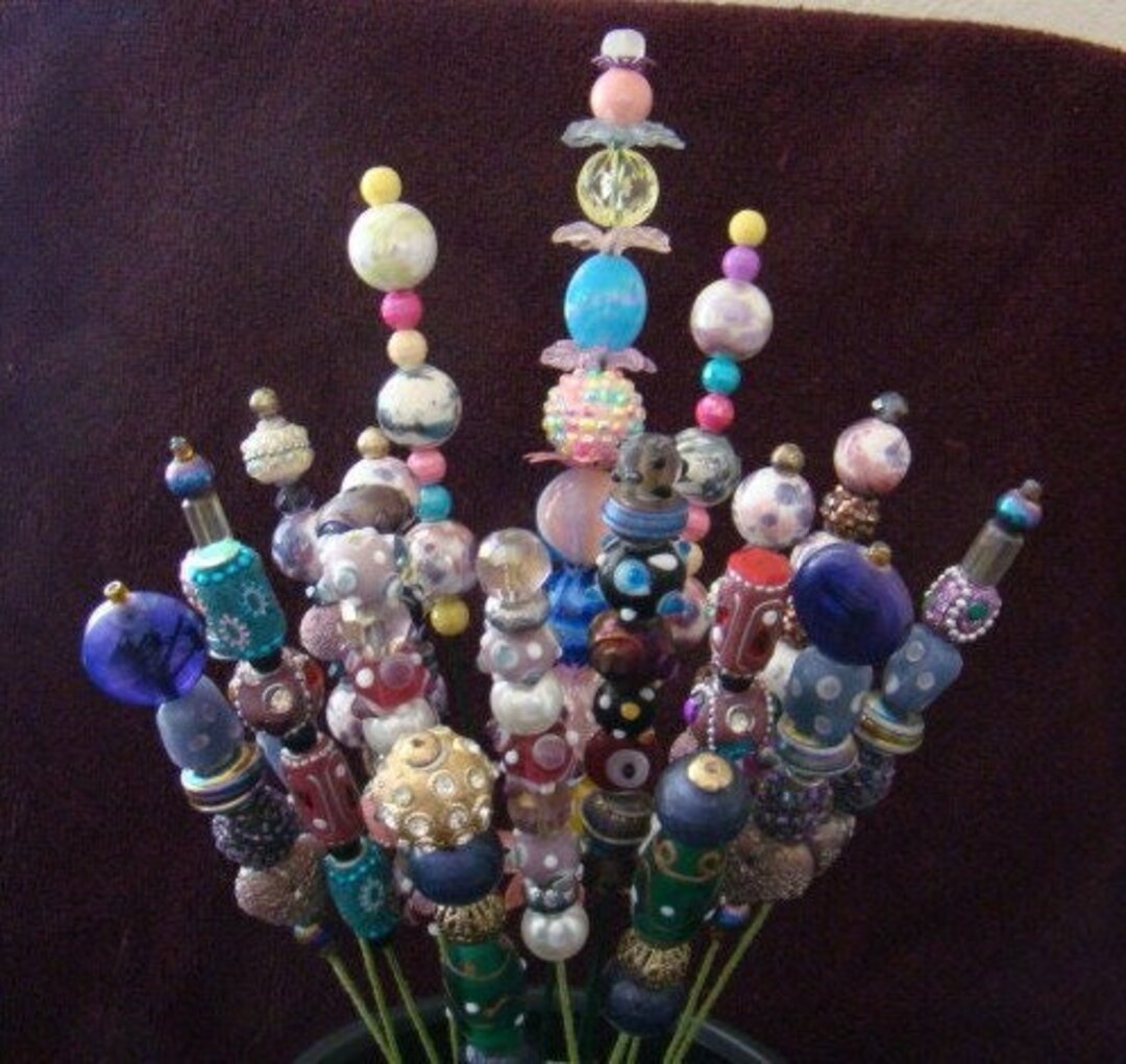 Jewel Beaded Garden Stake Colorful Elegant Medium Plant Pick Indoor - Etsy