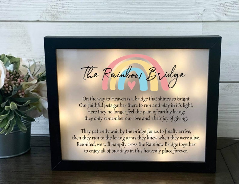 Rainbow Bridge Pet Memorial Lighted Frame, Dog Cat Loss Gift, Sympathy ...