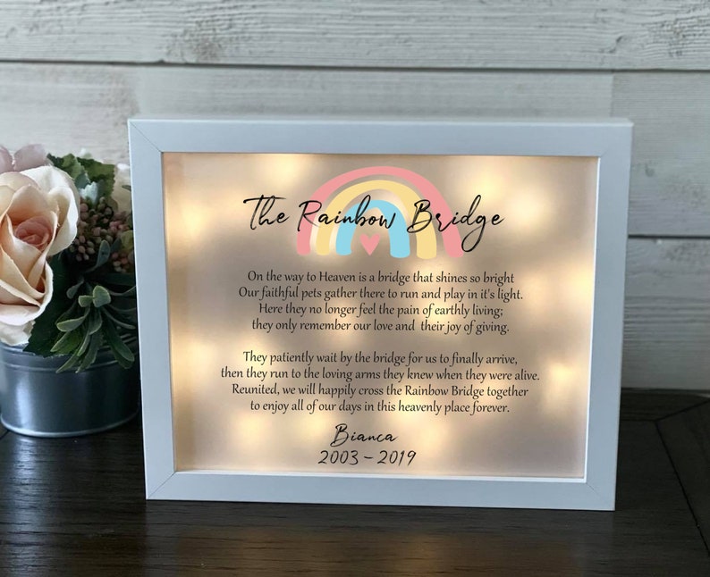 Rainbow Bridge Pet Memorial Lighted Frame, Dog Cat Loss Gift, Sympathy ...