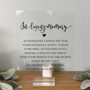 In Loving Memory Acrylic Wedding Memorial Sign, Remembrance Table ...