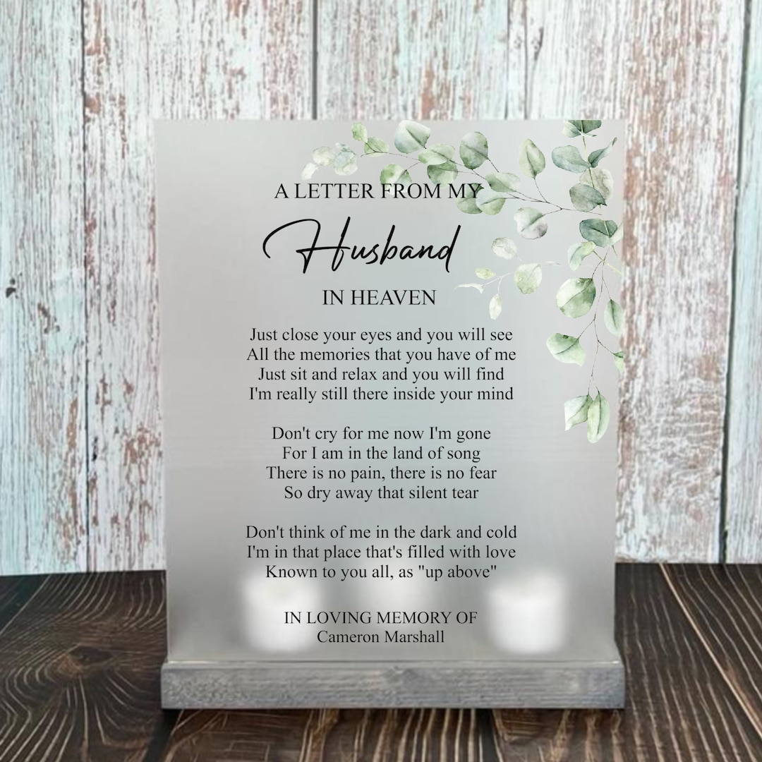 Husband Memorial Sign: "letter From Heaven" Acrylic Sympathy Gift - Etsy