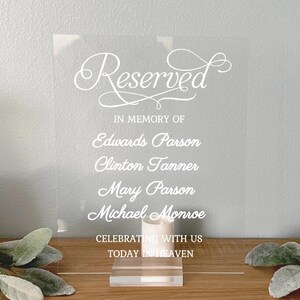 Personalized Wedding Memorial Reserved Sign, in Memory Of, Wedding ...