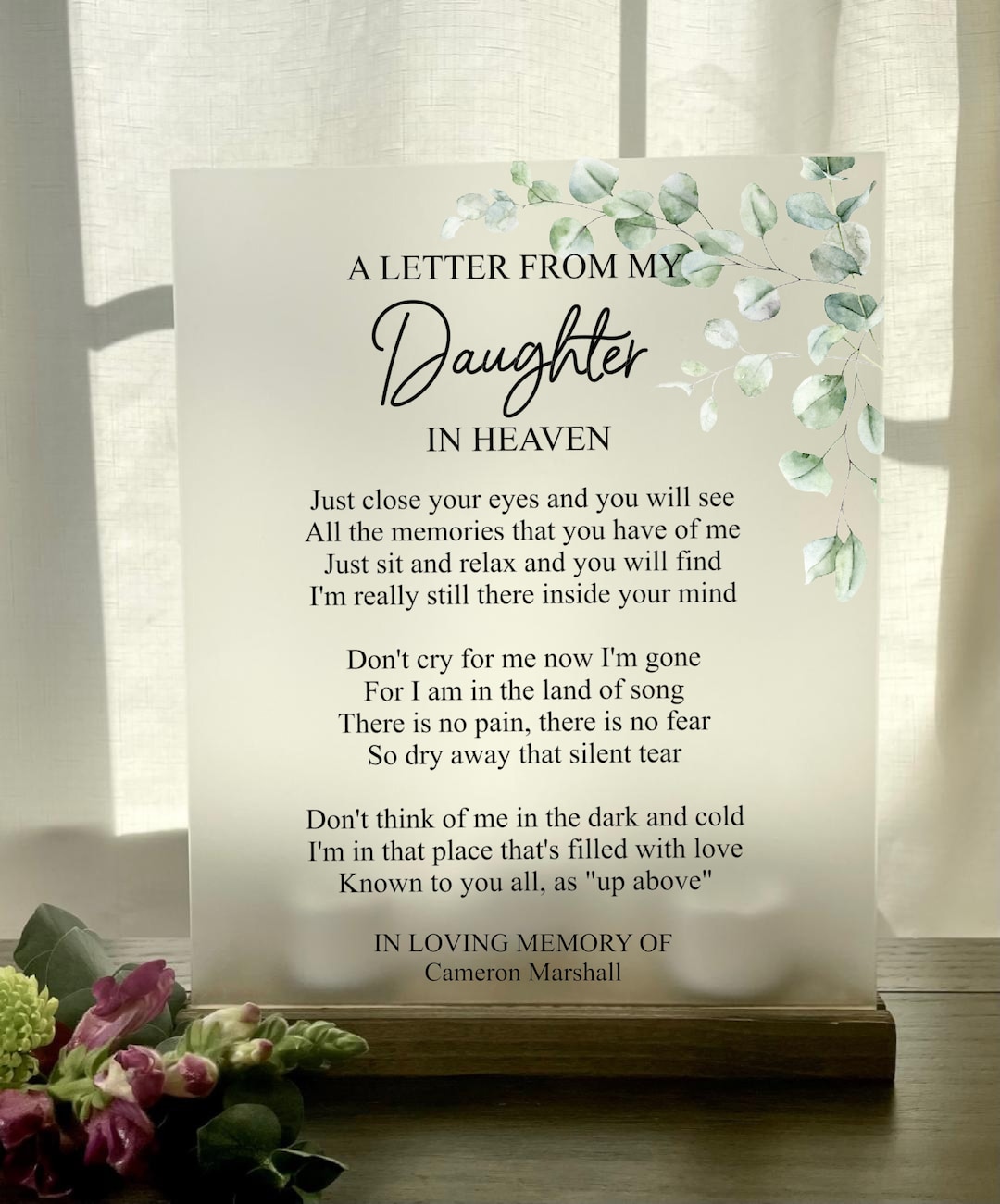 Memorial Sign: 'letter From Daughter in Heaven' Acrylic Remembrance - Etsy
