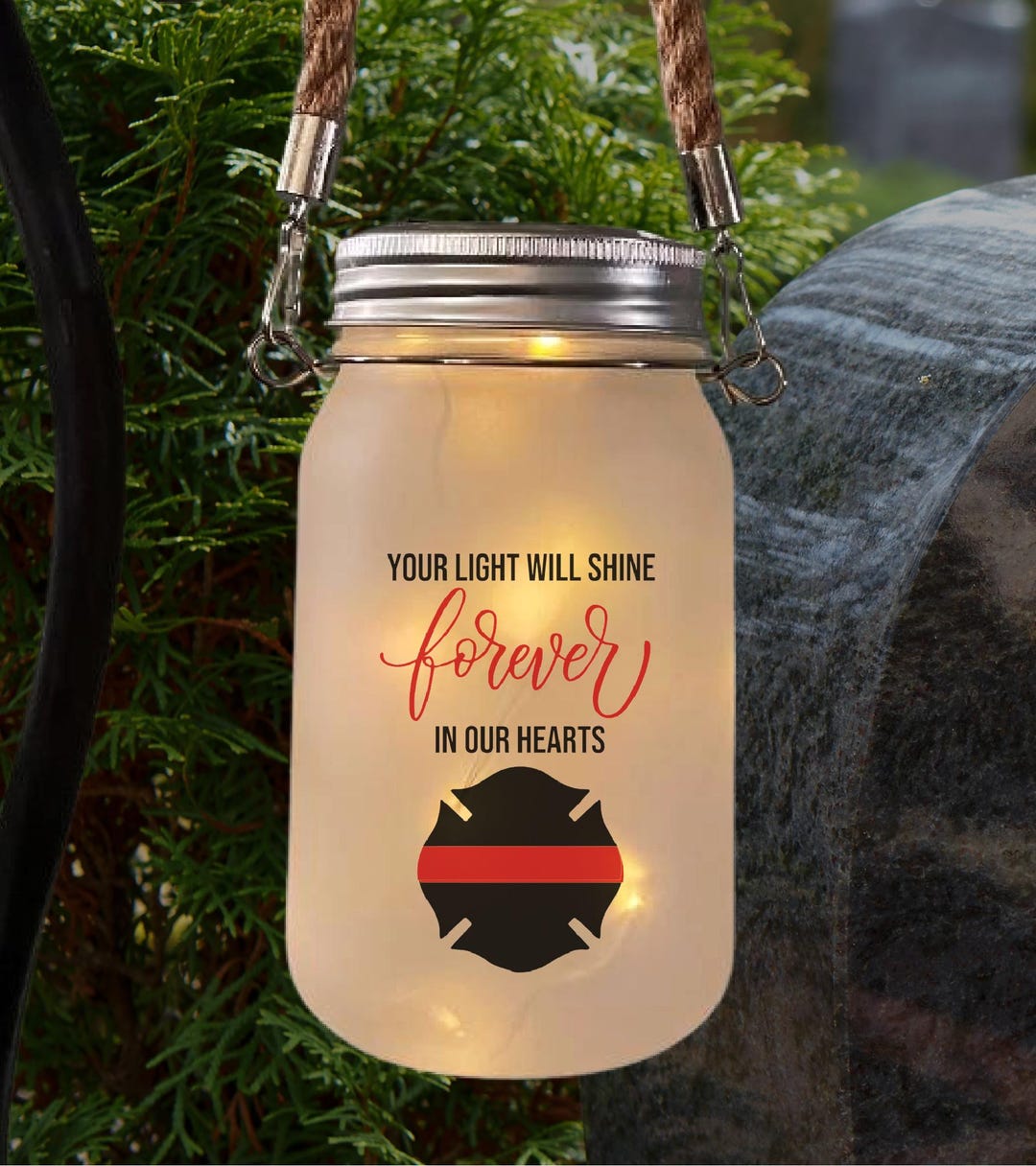 Solar Memorial Jar: Fallen Firefighter, Thin Red Line, First Responder ...