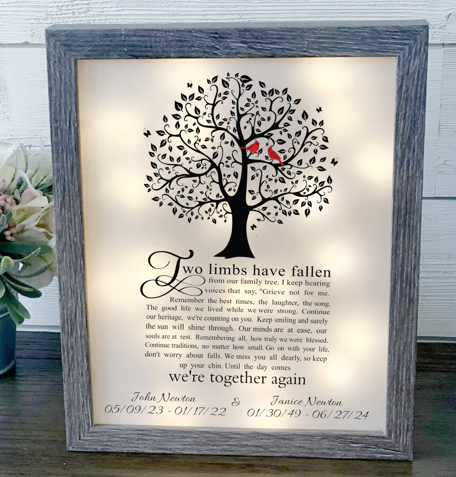 Two Limbs Have Fallen From Our Family Tree, Sympathy Gift, Shadowbox ...