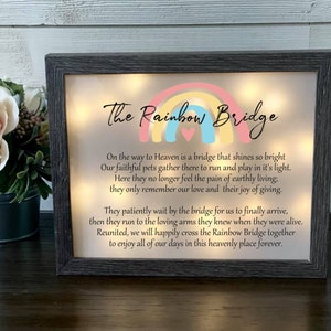 Rainbow Bridge Pet Memorial Lighted Frame, Dog Cat Loss Gift, Sympathy ...