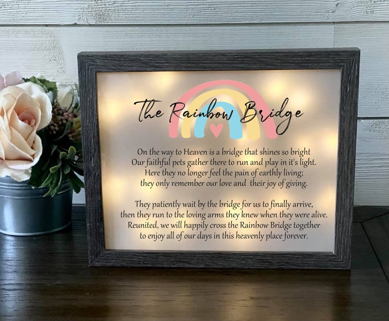 Rainbow Bridge Pet Memorial Lighted Frame, Dog Cat Loss Gift, Sympathy ...