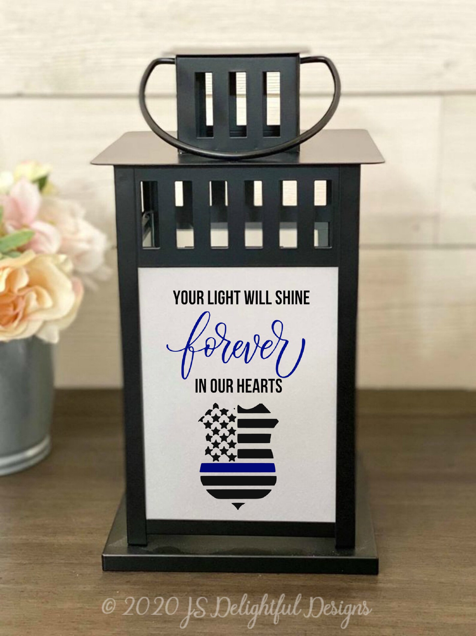 Police Memorial Lantern, Thin Blue Line Gift, Law Enforcement Sympathy ...