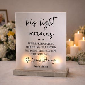 Memorial Sign, His Light Remains, Remembrance Candle - Etsy
