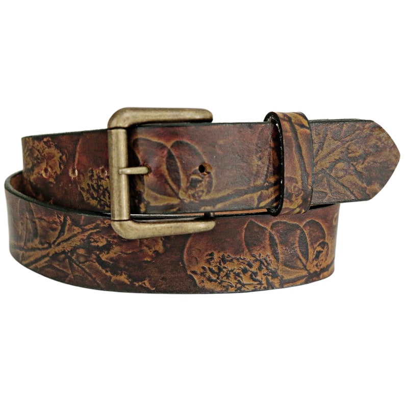 Leaf Print Leather Belt With Snaps Western Belt Nature | Etsy