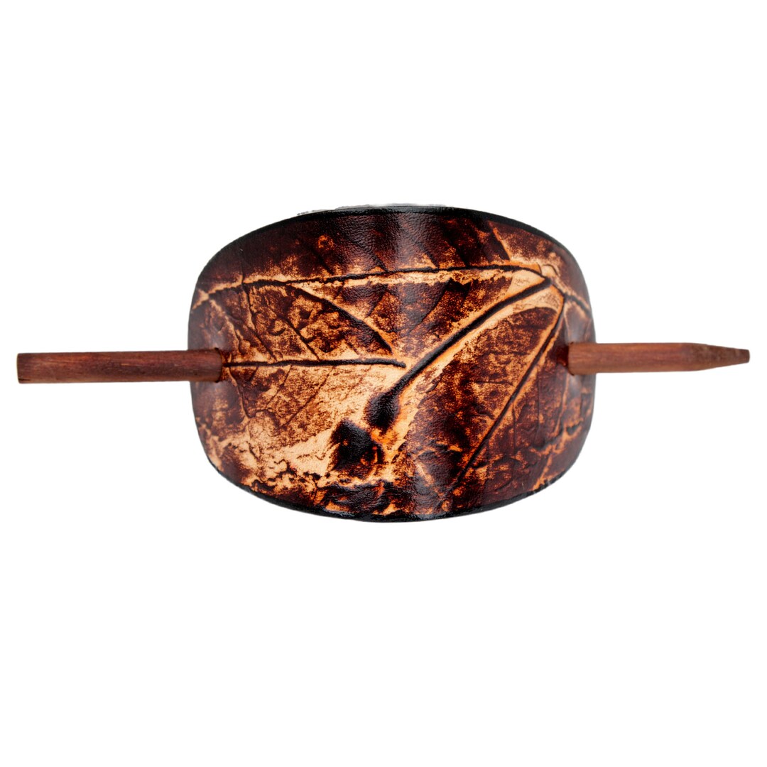 Fallen Leaf Leather Stick Barrette - Leaf Pattern Leather Hair Pin ...