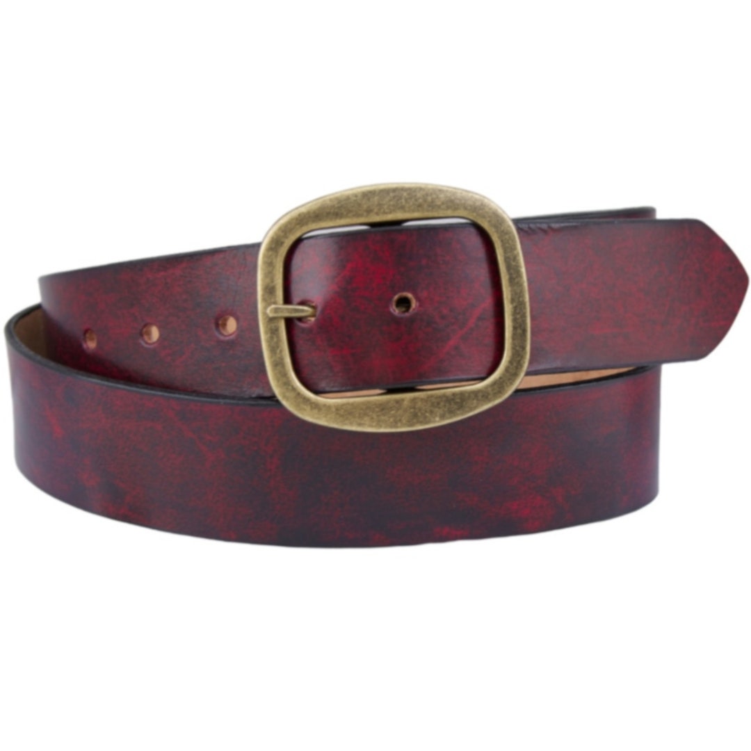 Burgundy Red Leather Belt Belt With Changeable Buckle Snap Belt Jeans ...