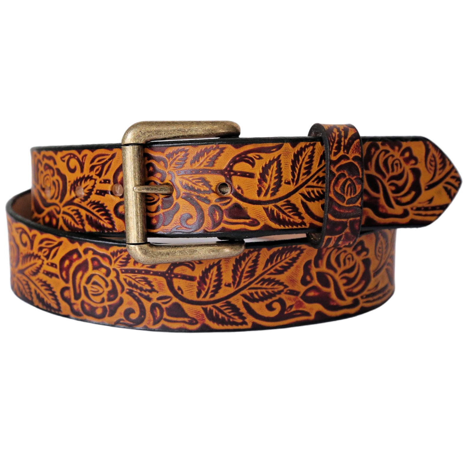 Rose Garden Leather Belt With Snaps Country Western Leather Belt Belt ...