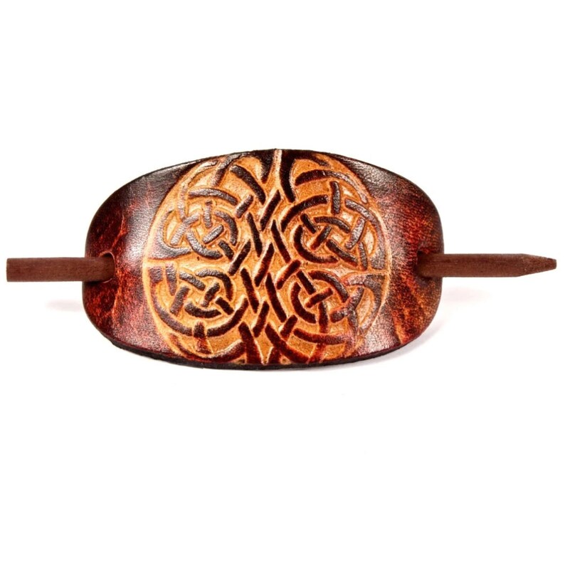 Celtic Crest Leather Stick Barrette Celtic Interlacing - Etsy