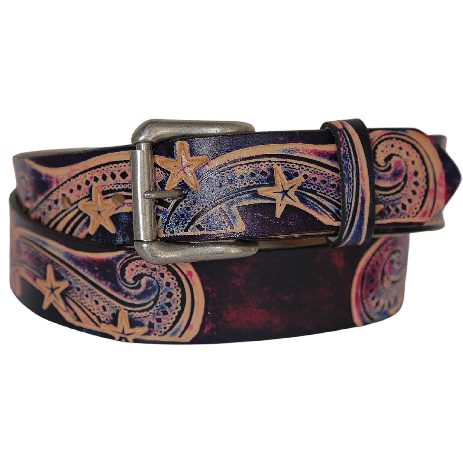 Belt With Stars Leather Belt Snap on Buckle Western - Etsy