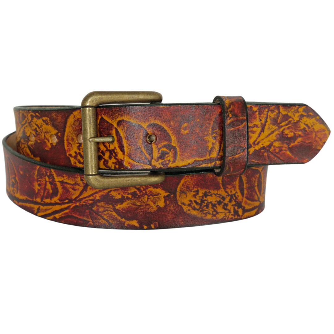 Leaf Print Leather Belt With Snaps Western Belt Nature Lover Rustic ...
