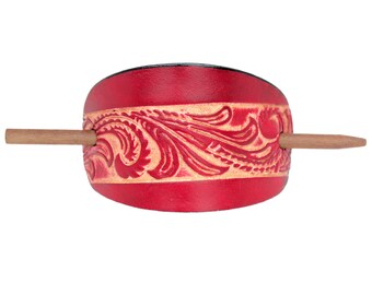 Women's Western Scroll Tooled Leather Hair Barrette Country Western ...