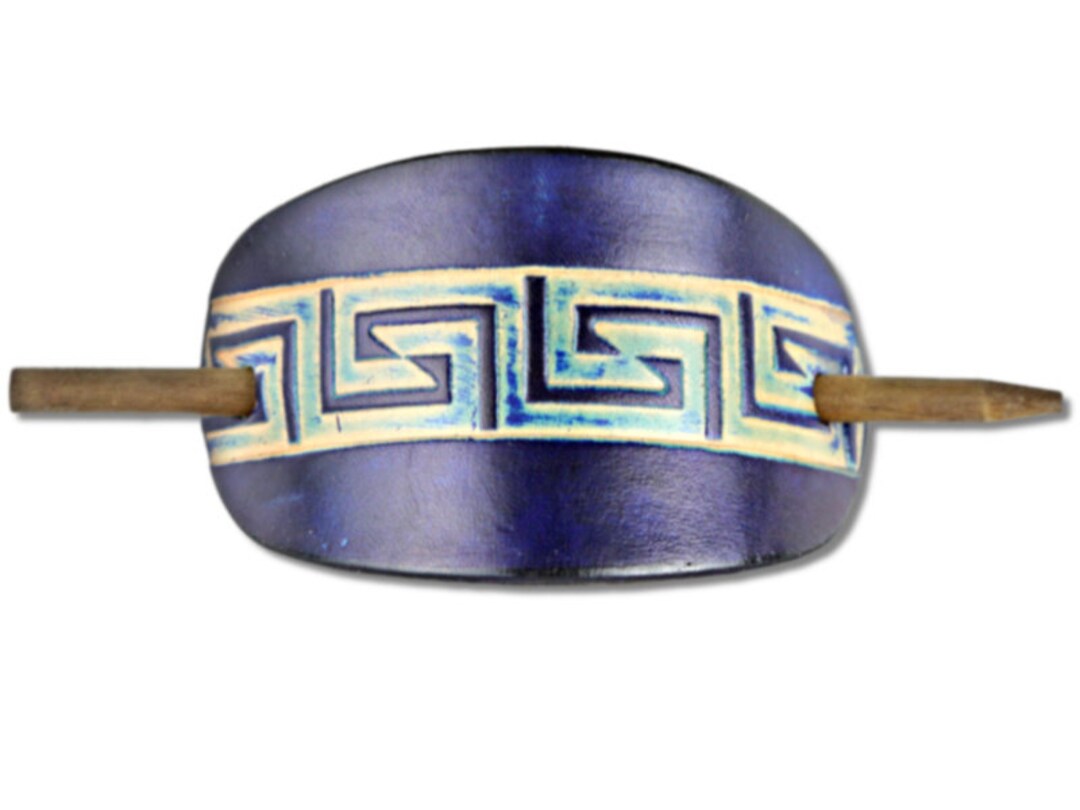 Fretted Steps Leather Stick Barrette - Geometric Pattern Hair Accessory ...