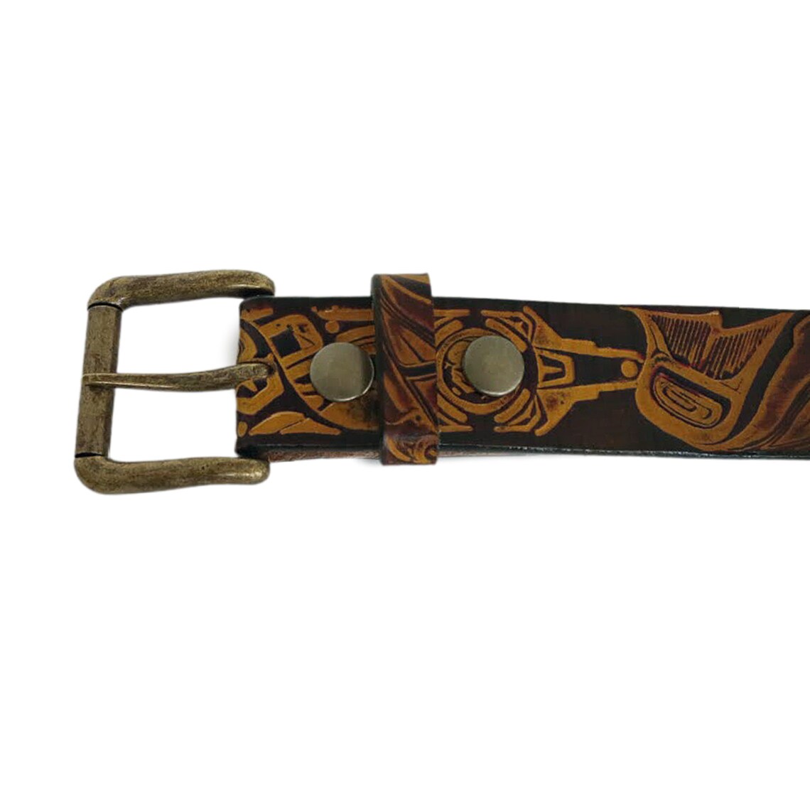 Raven and Salmon Leather Belt With Northwest Native Design - Danny ...