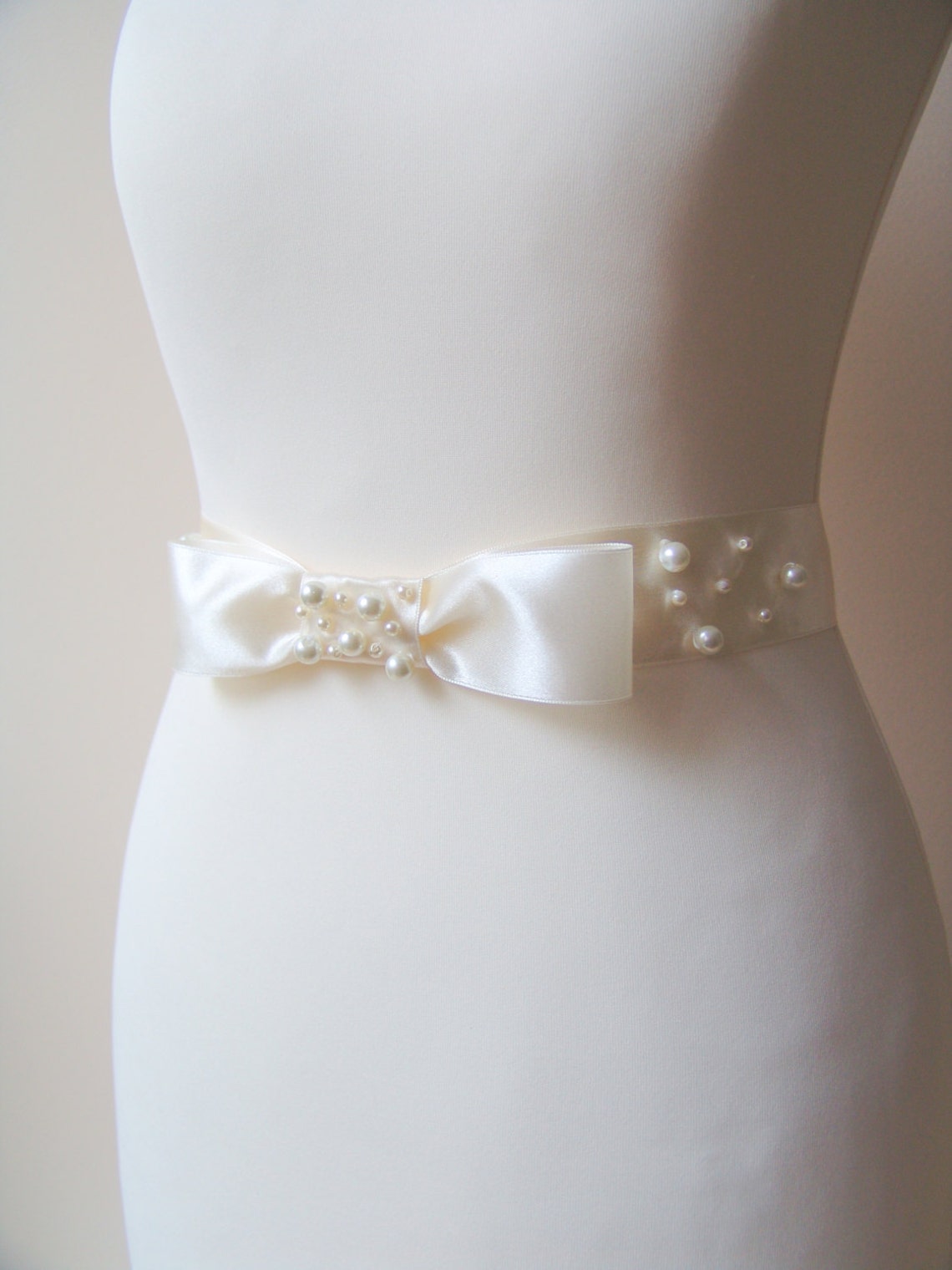 Bridal Ivory Sash Bow Sash Pearls White Romantic Wedding | Etsy