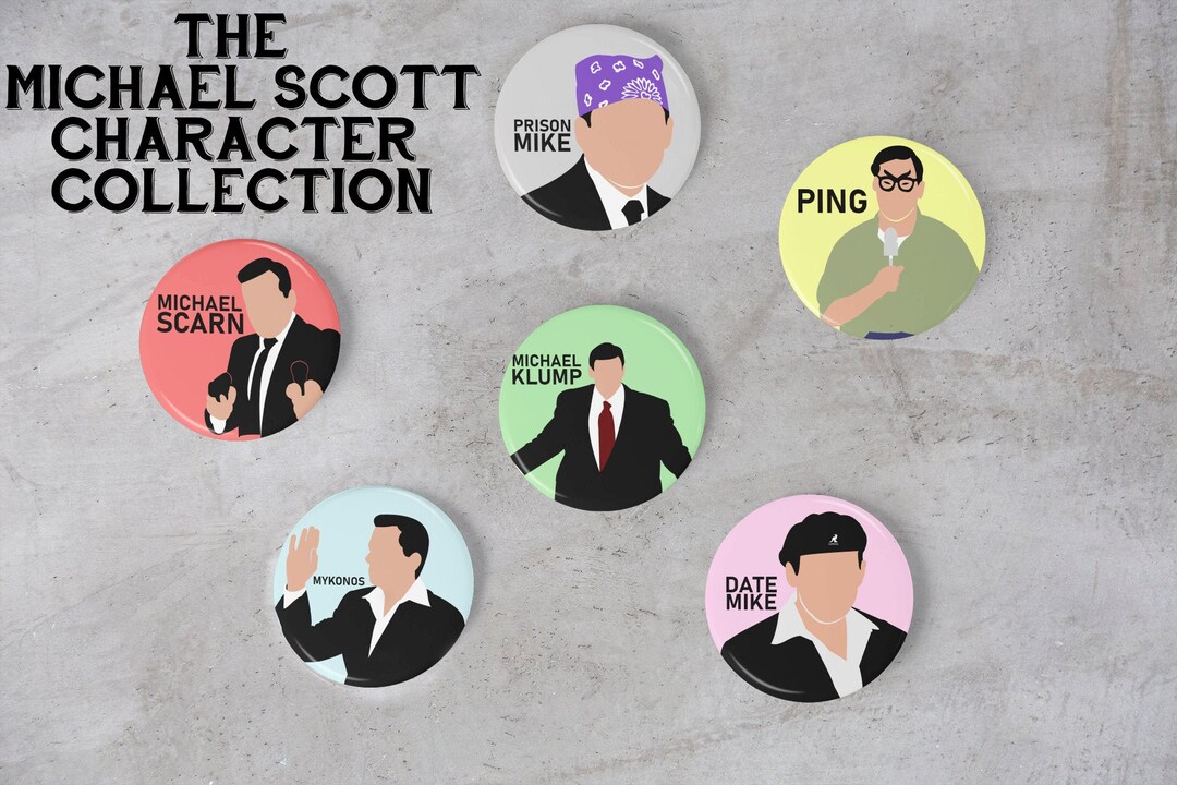 Michael Scott Character Collection Buttons Set | Pinback Badges Pins ...