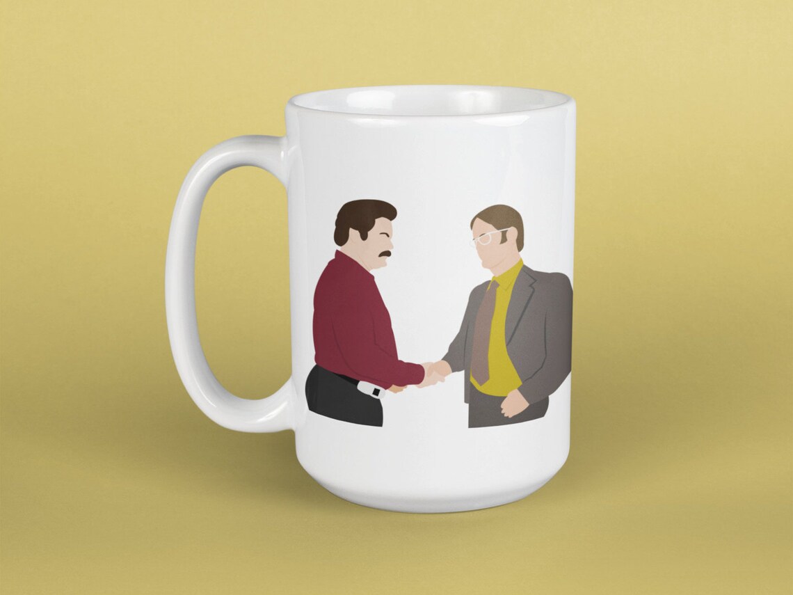 Ron Swanson & Dwight Schrute Handshake 15oz Mug Fan Art - Etsy