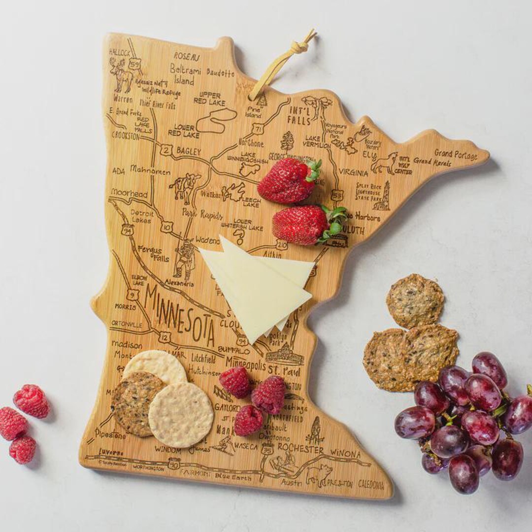 Minnesota Cutting Board State Shaped Destination Landmark Map Engraved ...
