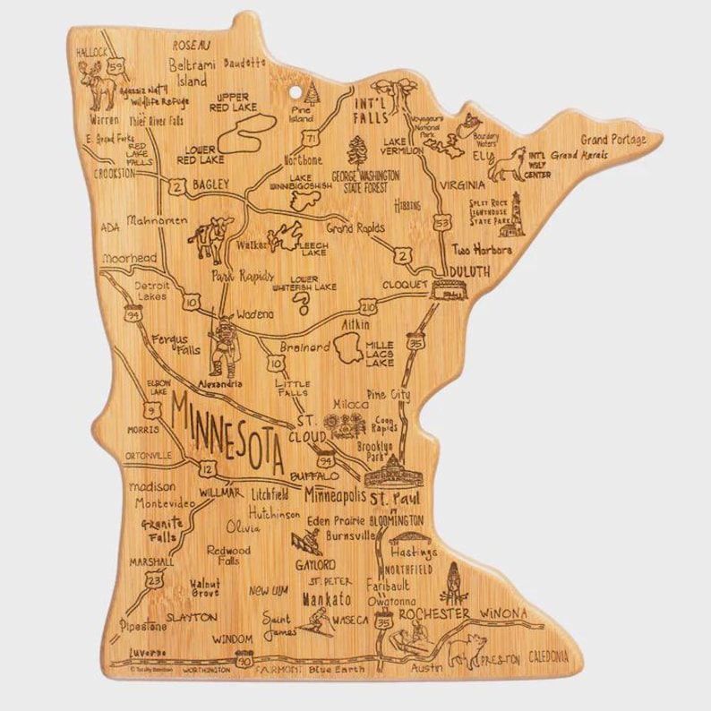 Minnesota Cutting Board State Shaped Destination Landmark Map Engraved ...