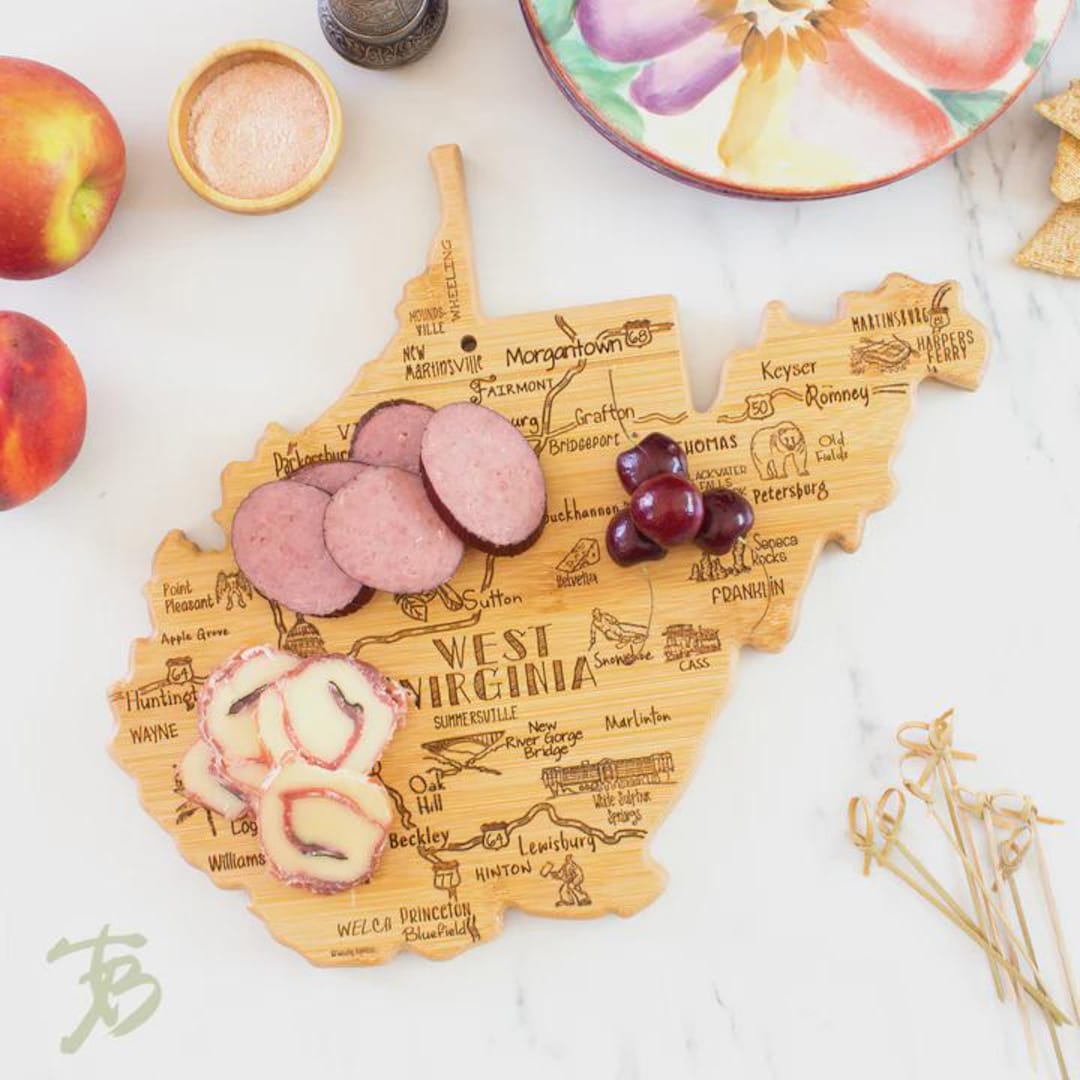 West Virginia Cutting Board State Shaped Destination Landmark Map ...