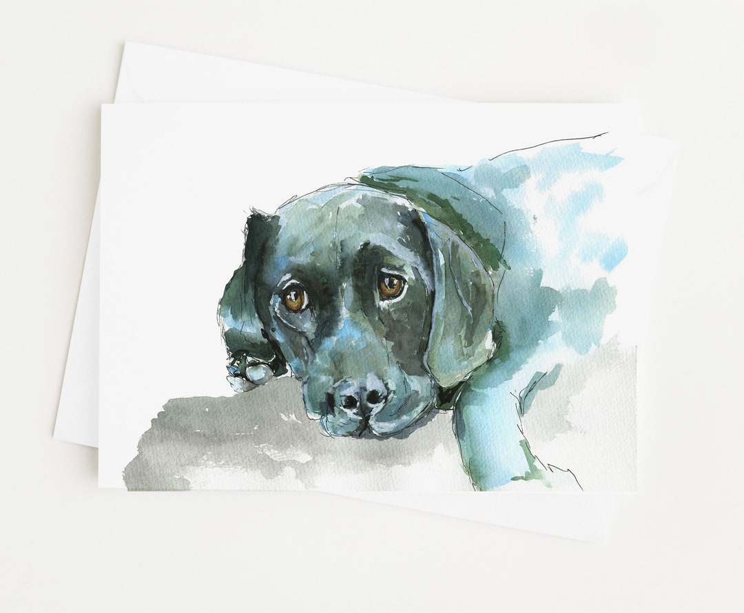 Black Labrador Card, Black Lab Birthday Card, Dog Card, Art Greeting ...