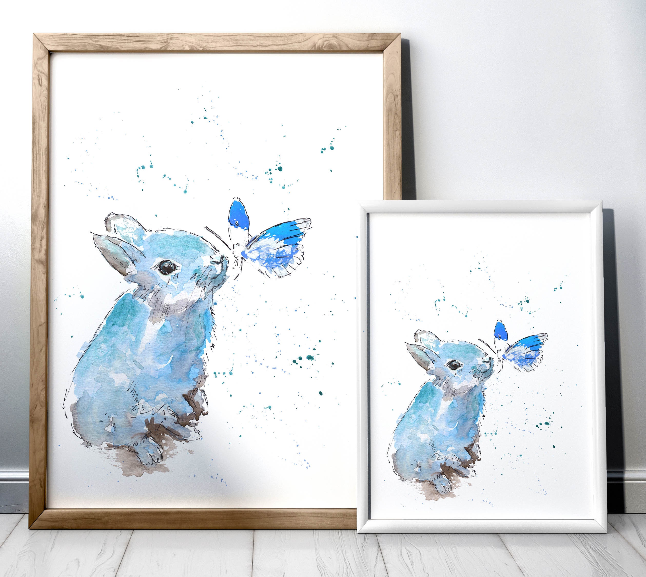 Blue Rabbit Print Woodland Nursery Decor Baby Animal - Etsy Nederland