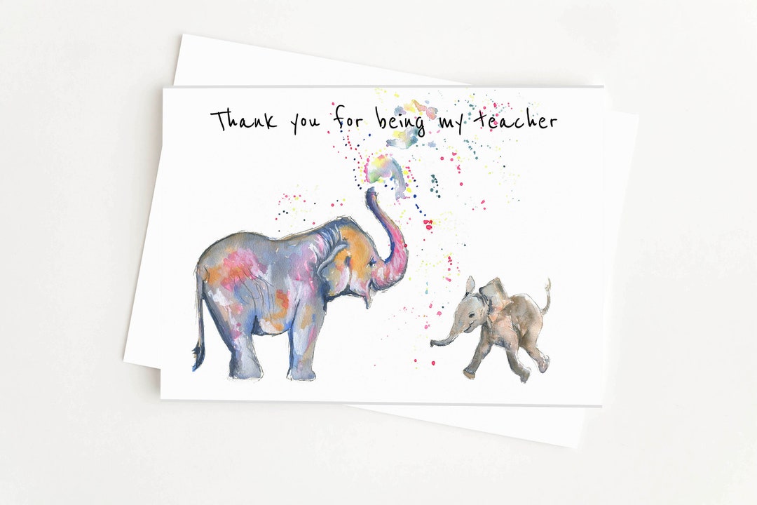 Elephant Thank You Teacher Card, Personalised Card for Teacher, Custom ...
