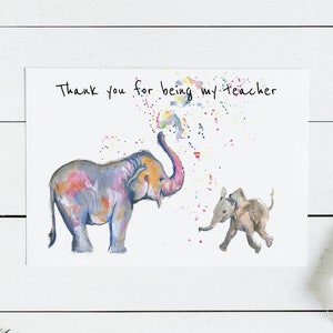 Elephant Thank You Teacher Card, Personalised Card for Teacher, Custom Greeting Card With ...