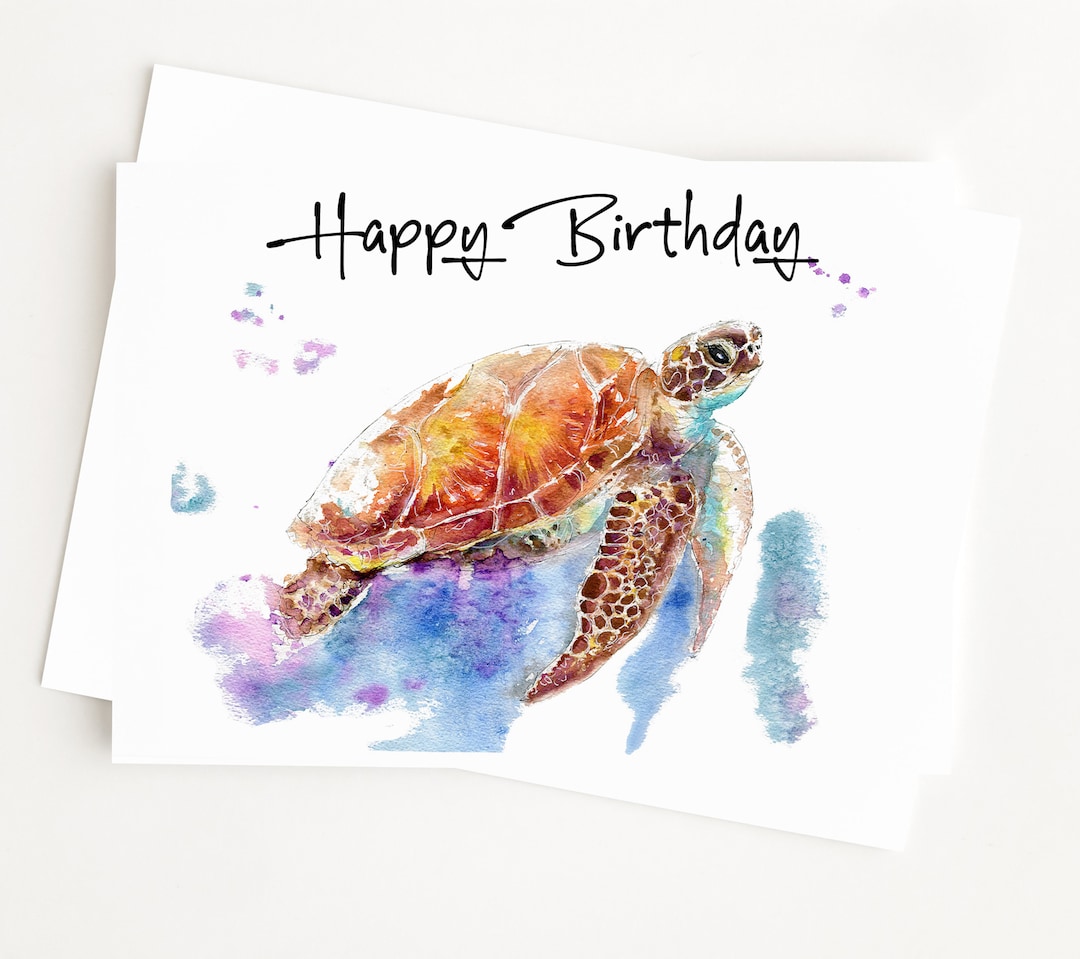 Turtle Birthday Card, Sea Turtle Greeting Card, Blank Inside for Your ...