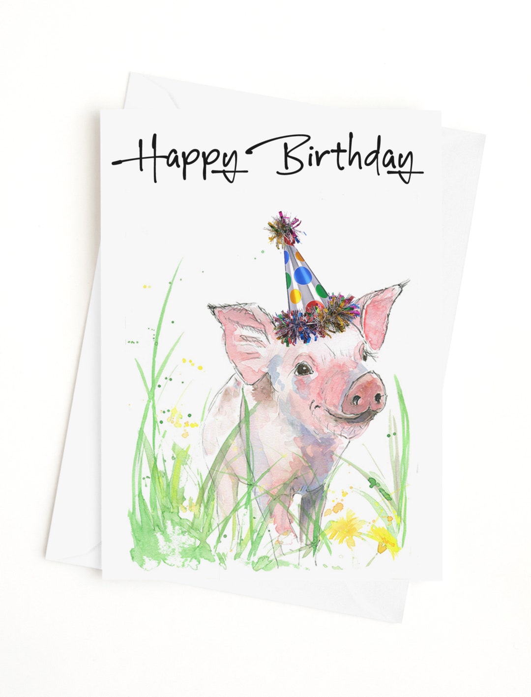 Pig Birthday Card, Piglet Greeting Card, Blank Inside for Your Own ...