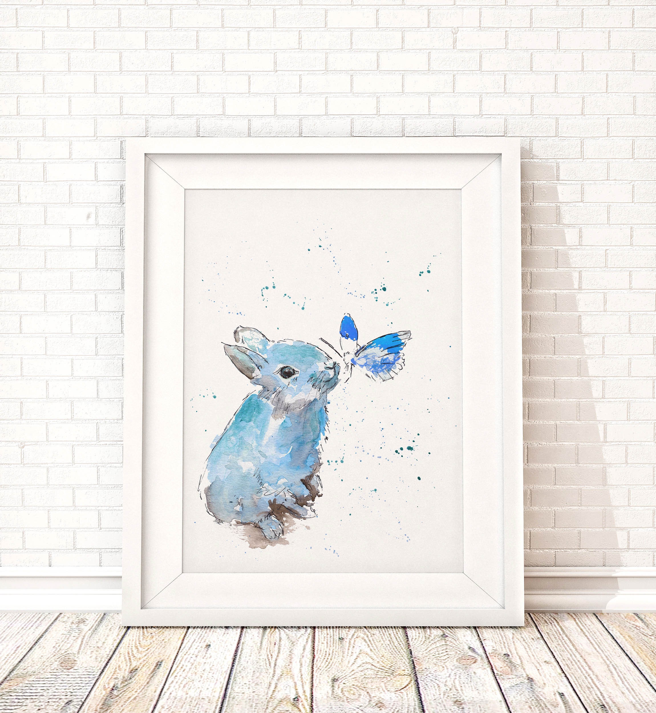 Blue Rabbit Print, Woodland Nursery Decor, Baby Animal, Aquarel A3 of ...