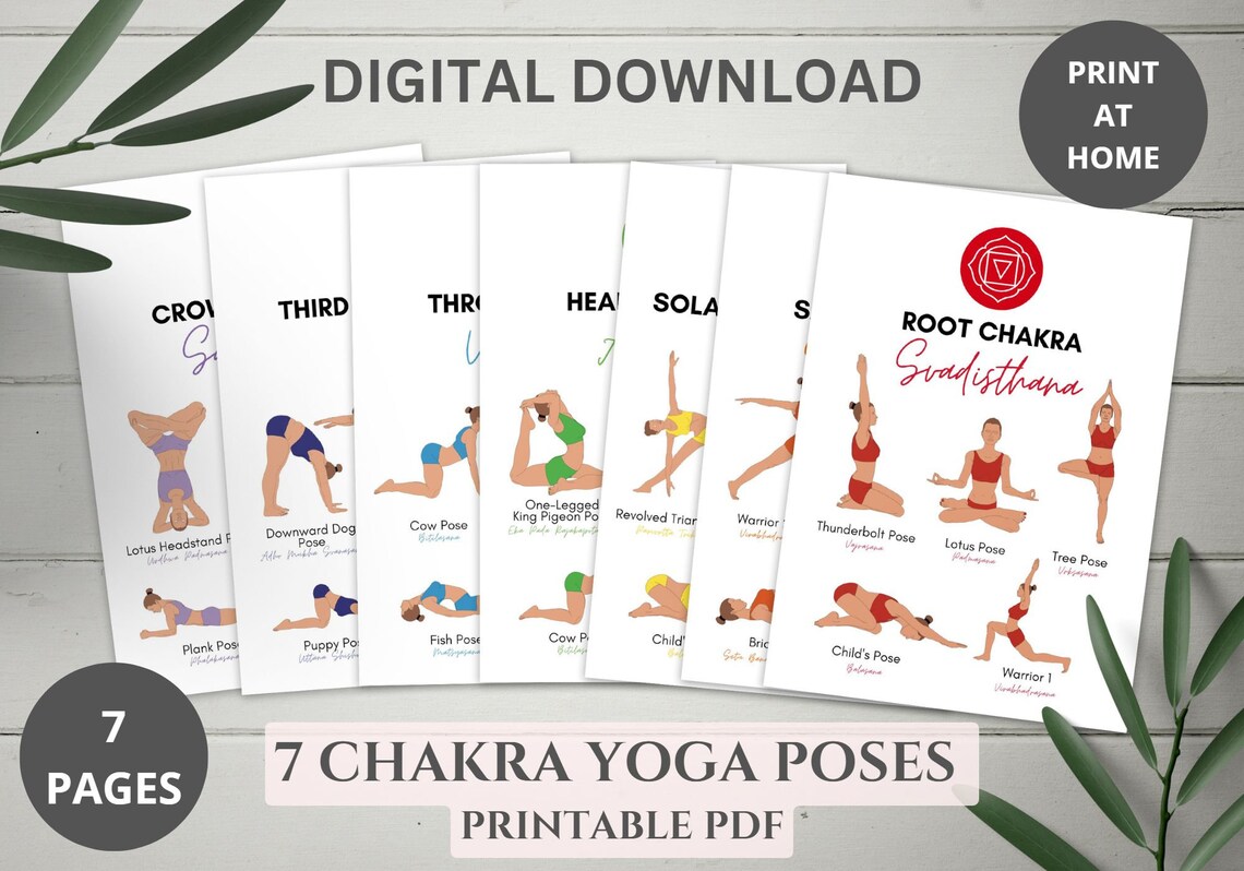 7 Chakra Yoga Poses Cheat Sheets Digital Download PDF - Etsy UK