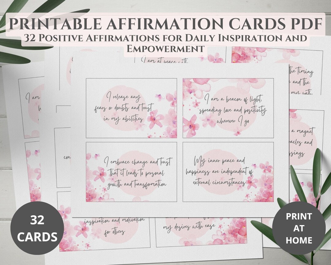 Printable Digital Affirmation Cards PDF 32 Positive Affirmations for ...