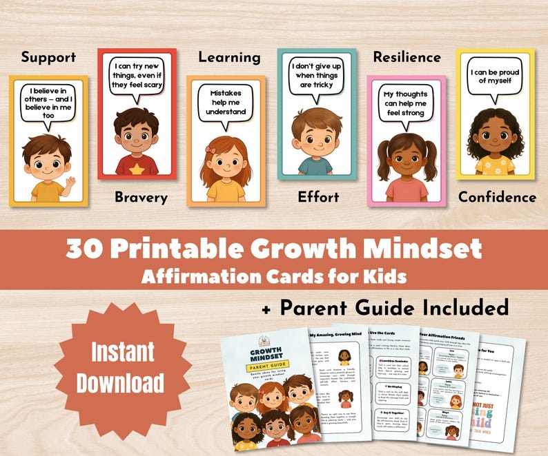 Growth Mindset Flash Cards for Kids – Printable Affirmation Cards ...